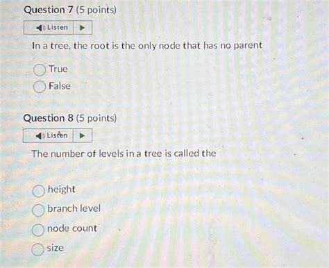 Solved In A Tree The Root Is The Only Node That Has No Chegg