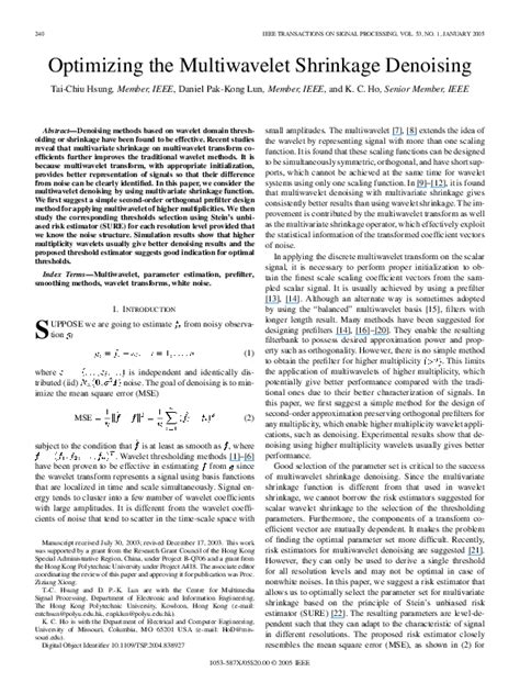 Pdf Optimizing The Multiwavelet Shrinkage Denoising