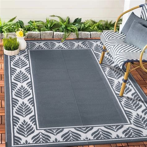 Hugear 5x8 Reversible Patio Rug Waterproof Plastic Straw Mat For