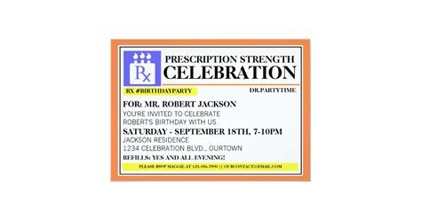 Funny Prescription Label Birthday Party Invitation