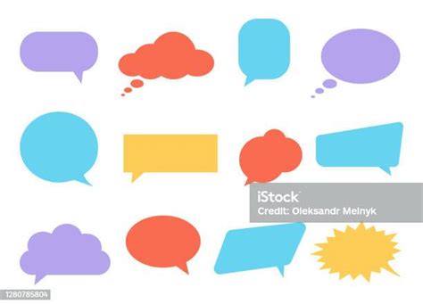 다채로운 음성 거품 컬렉션 생각 구름 텍스트에 배치합니다 흰색으로 격리됩니다 Brand Name Online Messaging Platform에 대한 스톡 벡터 아트 및