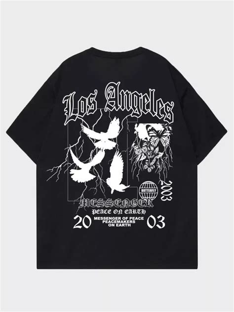 ROMWE Hombres Camiseta Con Mariposa Paloma Con Estampado De Slogan
