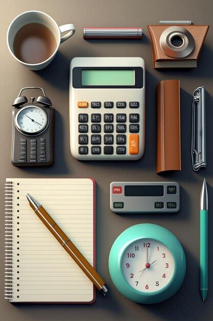 Premium Ai Image A Clock A Clock And A Calculator Are On A Table