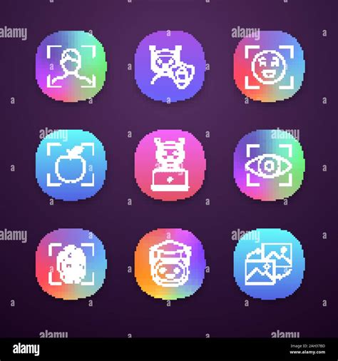 Machine Learning App Icons Set Artificial Intelligence Chatbot Face
