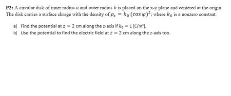 Solved P A Circular Disk Of Inner Radius A And Outer Chegg Com