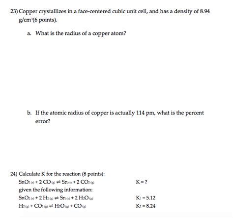 Solved 23 Copper Crystallizes In A Face Centered Cubic Unit