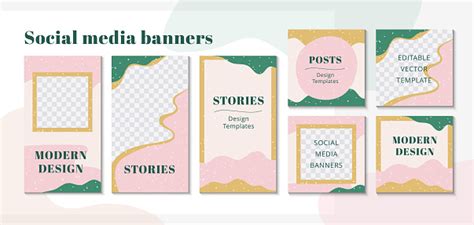 소셜 미디어 앱에 대한 추상적 인 디자인 배경 편집 가능한 배너 템플릿 집합입니다 블로그 나 상점에 대한 현대 이야기 모형 벡터
