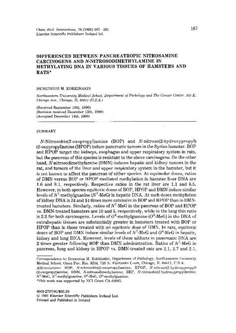 PDF Differences Between Pancreatropic Nitrosamine Carcinogens And N