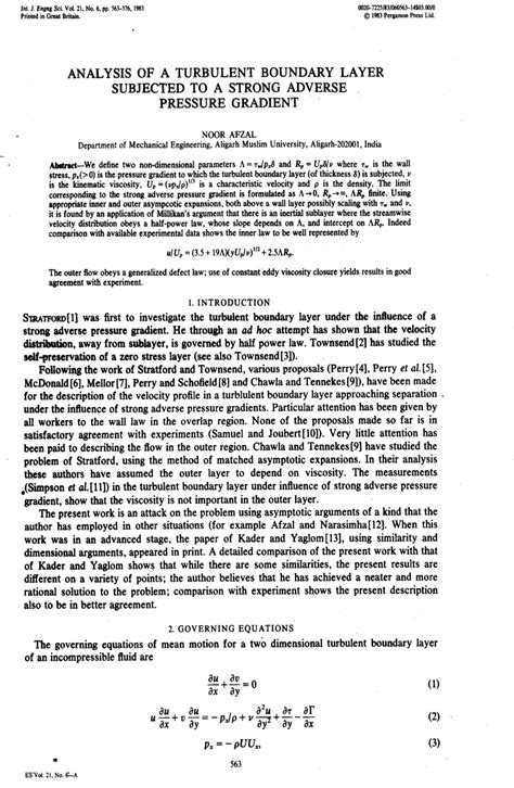 Pdf Analysis Of A Turbulent Boundary Layer Subjected To A Strong Adverse Pressure Gradient