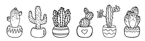 Set Of Cute Hand Drawn Simple Cactus Houseplant In A Pot Clipart Cacti Illustration Cozy Home