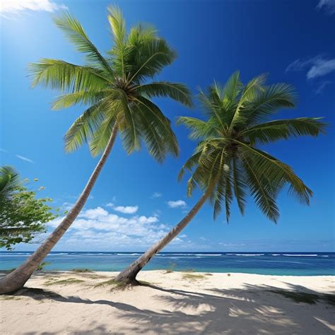 A Beach On Coconut Tree Premium Ai Generated Image