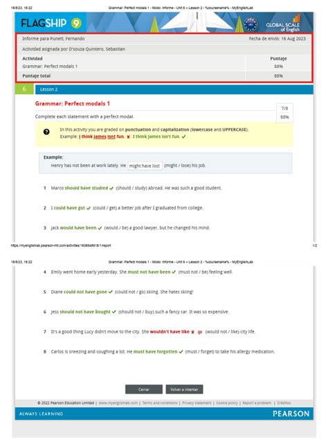 grammar perfect modals 1 modo informe unit 6 lesson 2