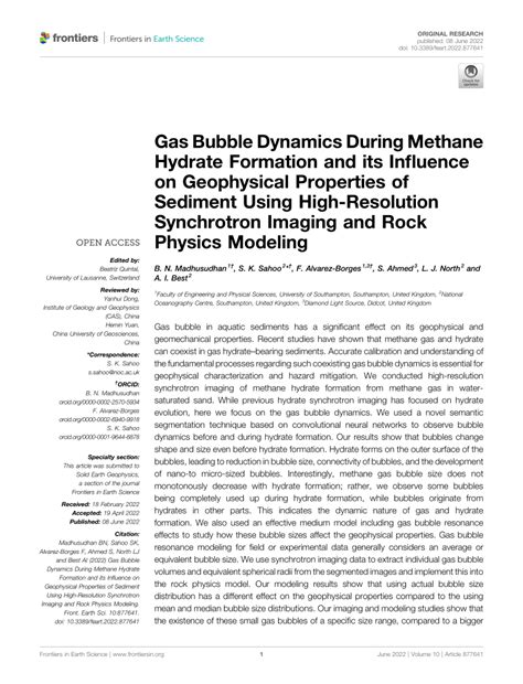 Pdf Gas Bubble Dynamics During Methane Hydrate Formation And Its