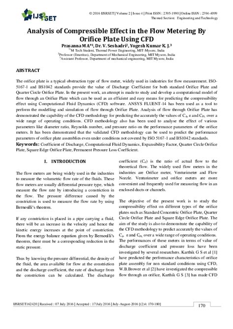 Pdf Analysis Of Compressible Effect In The Flow Metering By Orifice Plate Using Cfd