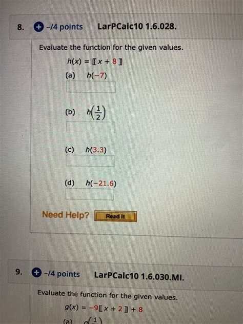 solved 8 4 points larpcalc10 1 6 028 evaluate the