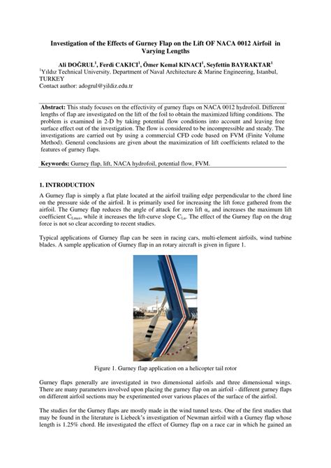 Pdf Investigation Of The Effects Of Gurney Flap On The Lift Of Naca
