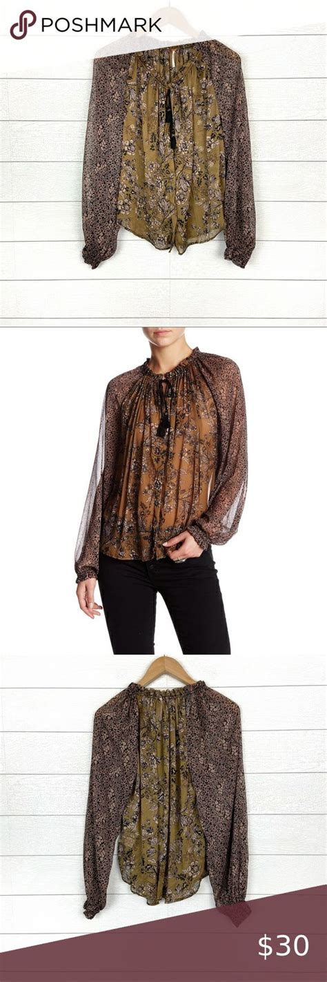 Free People Hendrix Floral Boho Sheer Peasant Blouse Sheer Peasant