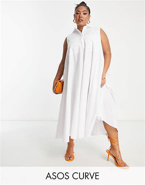 Asos Design Curve Ärmelloses Midi Hemdkleid In Weiß Mit Utility
