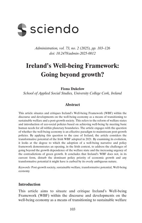 Pdf Irelands Well Being Framework Going Beyond Growth