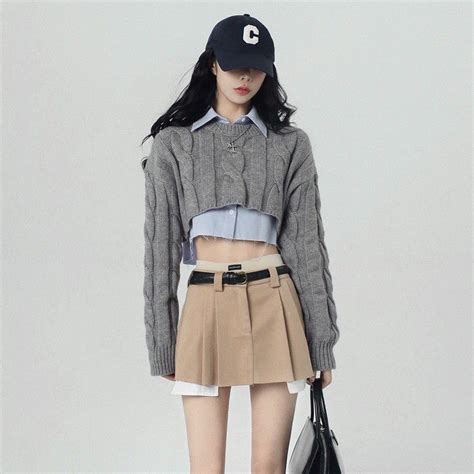 Coordinate Sets Gray Sweater Blue Polo Womens Fashion Dresses