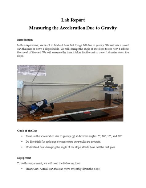 Acceleration Due To Gravity Lab Report Measuring The Acceleration Due
