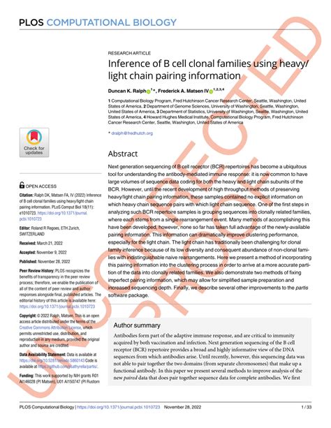 Pdf Inference Of B Cell Clonal Families Using Heavy Light Chain