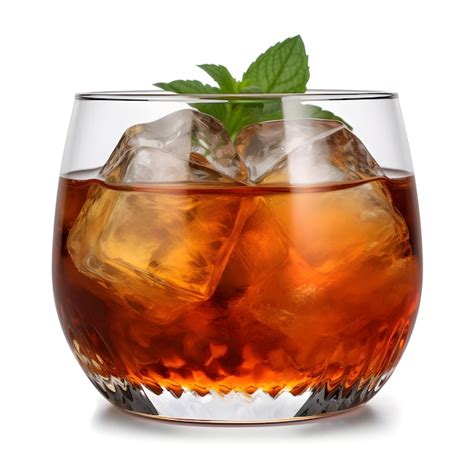 Premium Photo A Glass Of Whiskey With Ice Cubes And A Mint Leaf On