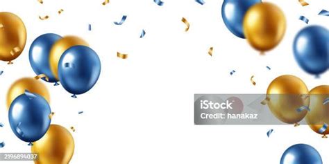 배너 템플릿 벡터 배경 디자인 아름다운 파란색과 황금색 3d 풍선 그림 금색에 대한 스톡 벡터 아트 및 기타 이미지 금색 풍선 파란색 Istock