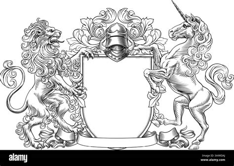 Coat Of Arms Crest Lion Unicorn Heraldry Shield Stock Vector Image