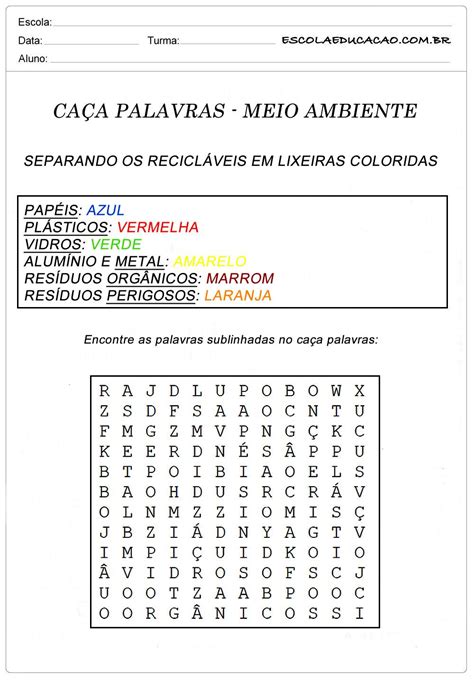 Caça Palavras Meio Ambiente Imprimir Educa