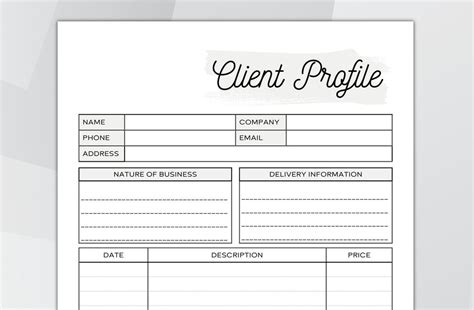 Client Profile Template Client Profile B2b Business Customer Profile Card Customer