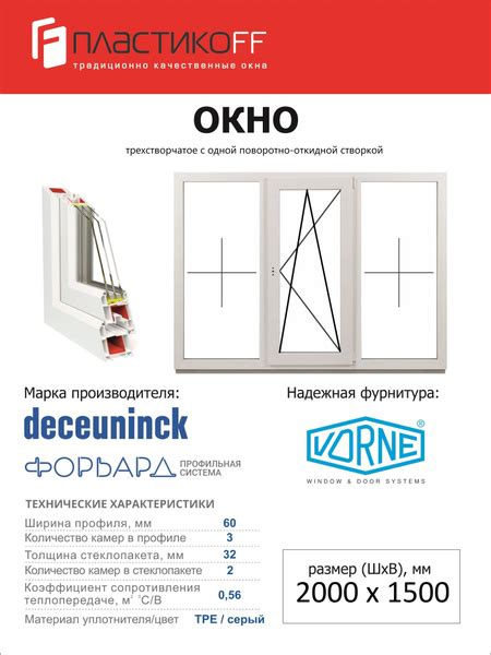 Окно ПВХ 2000х1500 Трехстворчатое, с двумя глухими и с одной средней ...