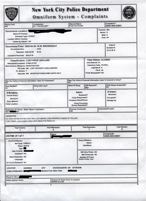 Nypd Police Report Template