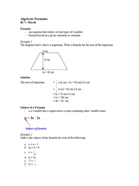 Algebraic Formulae Pdf Area Algebra