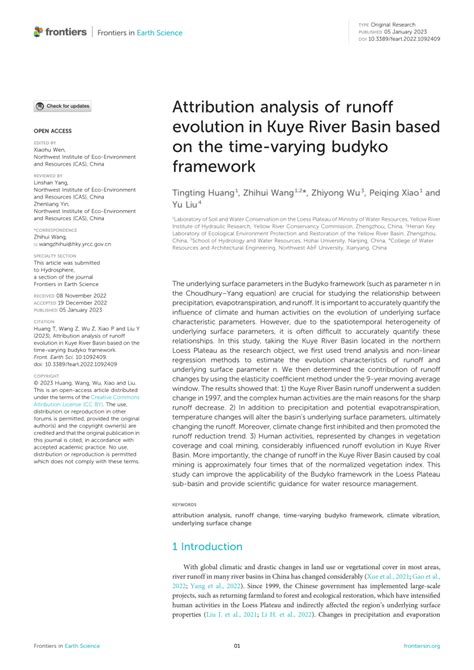 Pdf Attribution Analysis Of Runoff Evolution In Kuye River Basin Based On The Time Varying