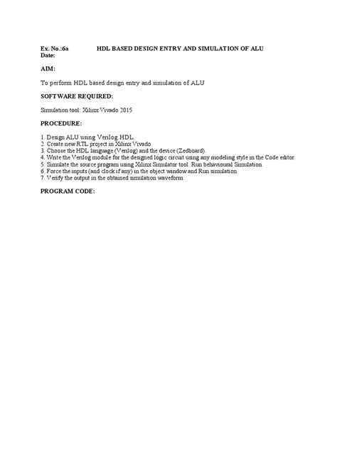 To Perform Hdl Based Design Entry And Simulation Of Alu Pdf