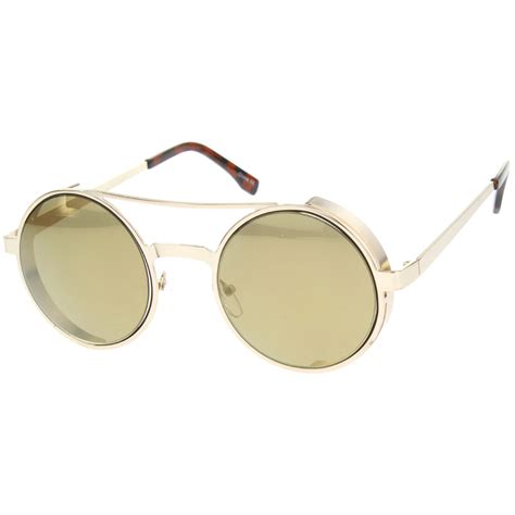 Womens Metal Round Sunglasses With Uv400 Protected Mirrored Lens