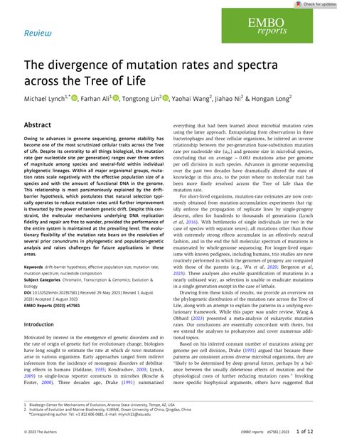 Pdf The Divergence Of Mutation Rates And Spectra Across The Tree Of Life