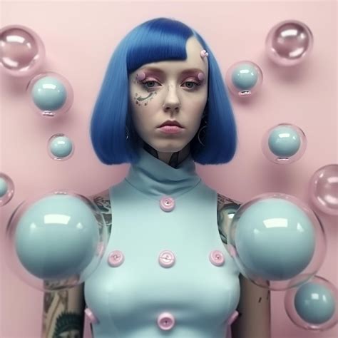 Premium Ai Image A Woman With Blue Hair And A Tattoo On Her Arm Is
