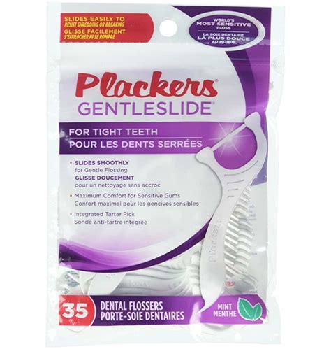 Plackers 타이트한 치아를 위한 젠틀슬라이드 쿨 민트 맛 타르터 픽 35개의 치실 깨끗한 치아와 건강 티몬