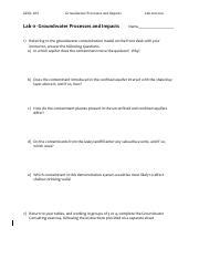 Lab Groundwater Lab Exercise GEOL Groundwater Processes And Impacts Lab
