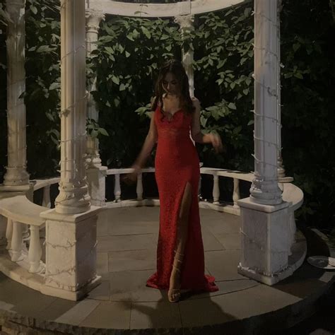 Red Laced Slit Prom Dress •davids Bridal •i Bought Depop