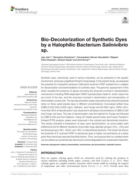 Pdf Bio Decolorization Of Synthetic Dyes By A Halophilic Bacterium