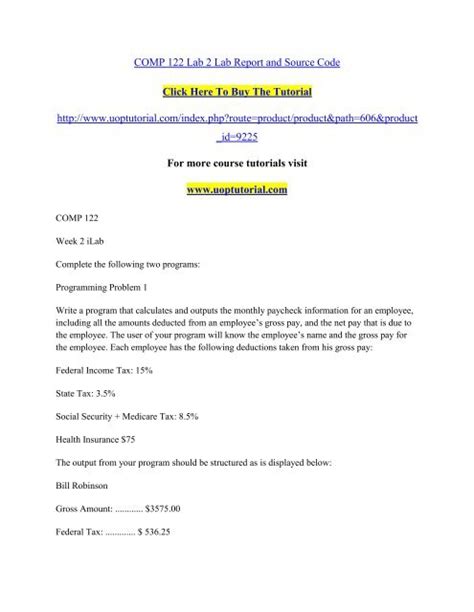 COMP 122 Lab 2 Lab Report And Source Code
