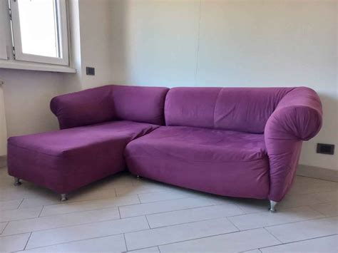Vintage Sofa With Peninsula In Alcantara Purple Giovannetti Deesup