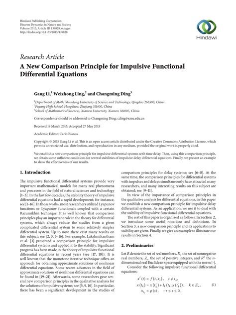 Pdf A New Comparison Principle For Impulsive Functional Differential