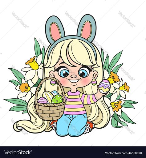 Cute Cartoon Long Haired Girl With Bunny Ears Vector Image