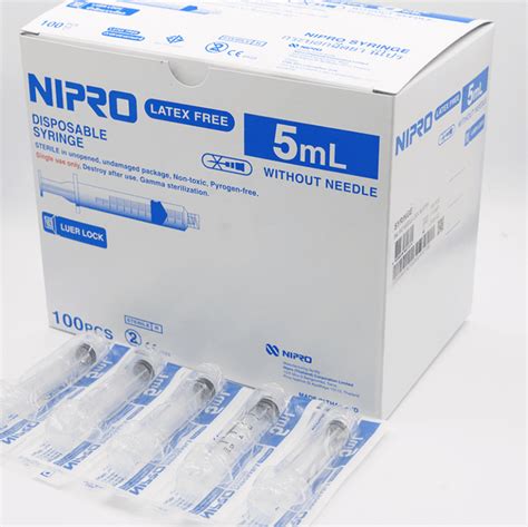 Nipro Disposable Syringes Luer Lock 5 Cc 100 Pcs Box Allgenhealth