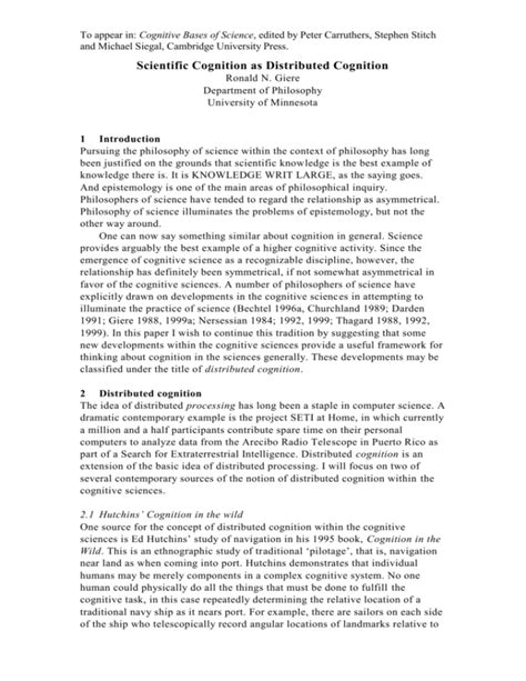 Scientific Cognition As Distributed Cognition