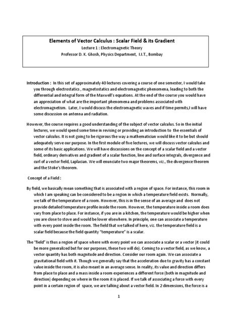 Elements Of Vector Calculus Scalar Field And Its Gradient Pdf Gradient Vector Calculus